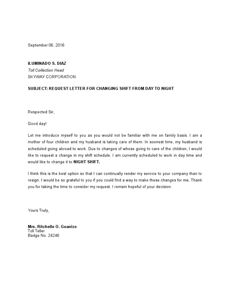Shift Change Request: Day to Night | PDF