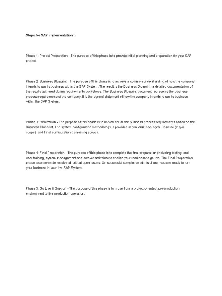 Steps For SAP Implementation | PDF