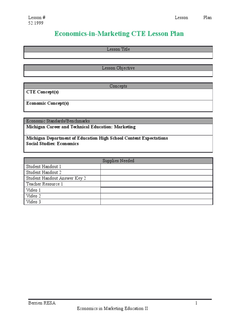 Lesson Plan Template 20151028 175540 1 | PDF | Economics | Vocational ...