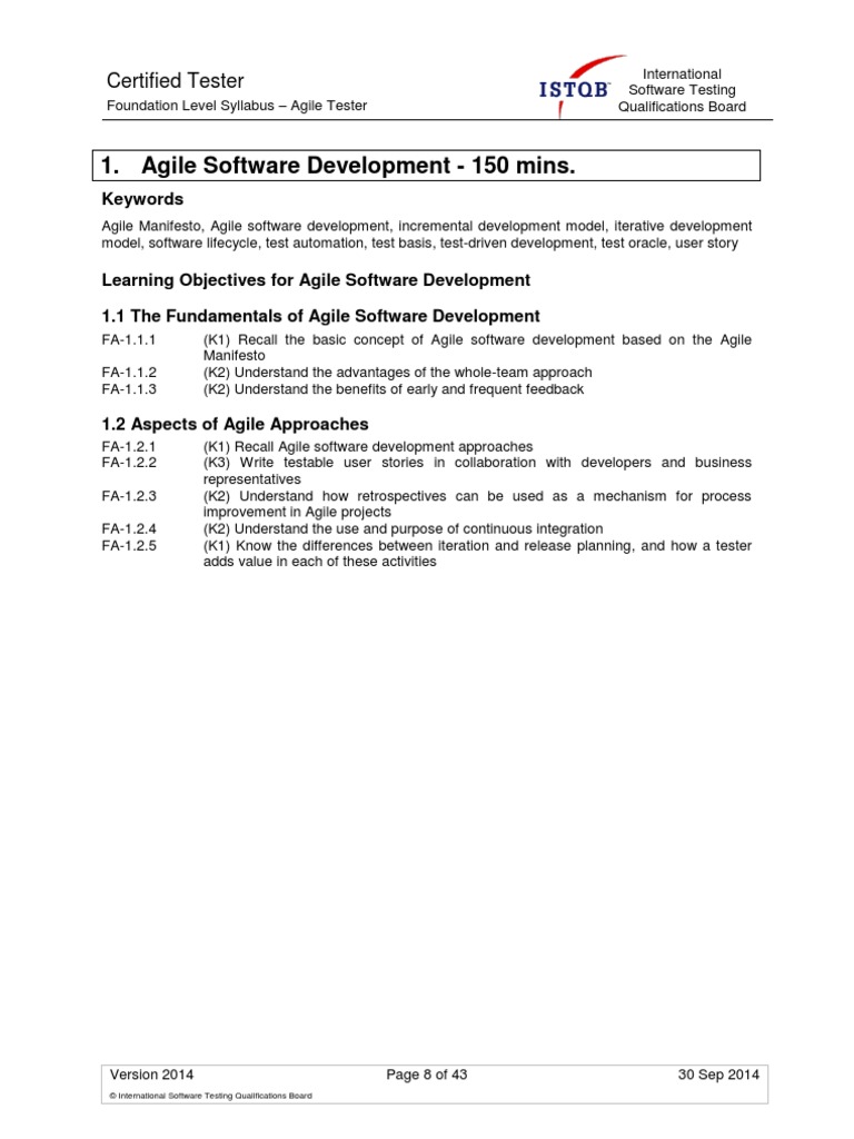 Istqb Agile Tester Learning Objectives Single | PDF | Agile Software ...