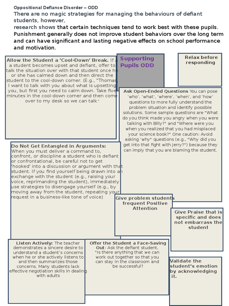 Managing Oppositional Defiance Disorder | PDF