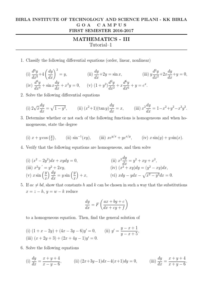 Differential Equations Tutorial 1 | PDF