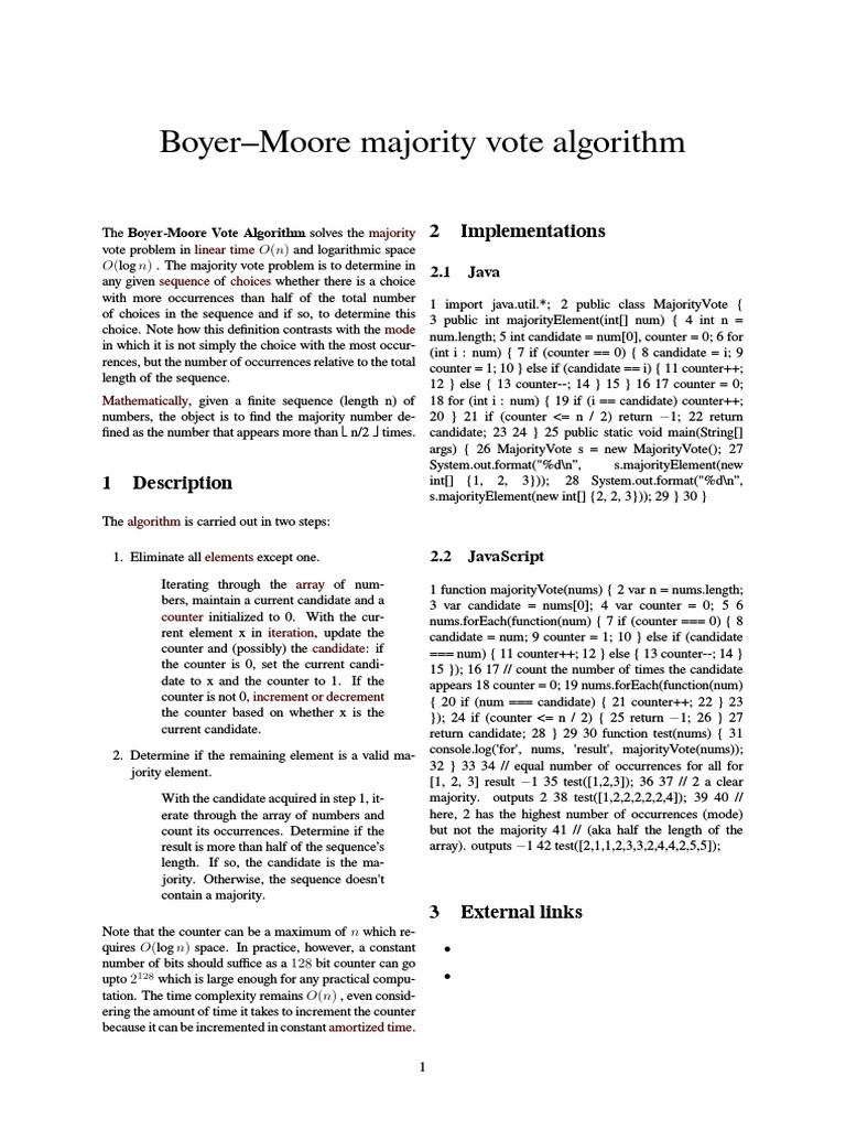 Boyer Moore Majority Vote Algorithm Pdf Computer Programming Algorithms And Data Structures 5291