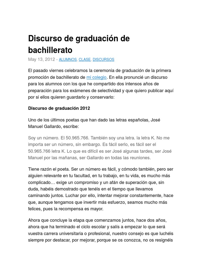 Discurso de Graduación de Bachillerato | Educación avanzada | Science