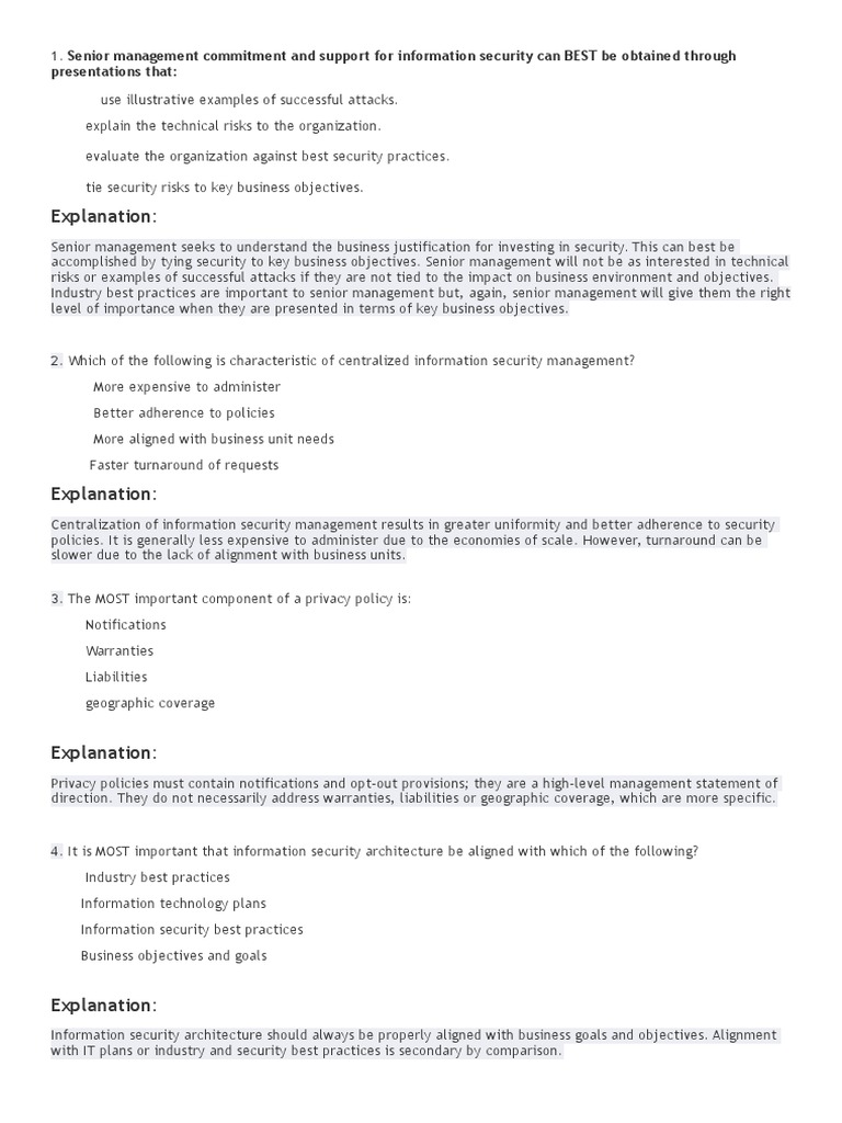 CISM EXAM Preparation Questions | PDF | Risk | Risk Management