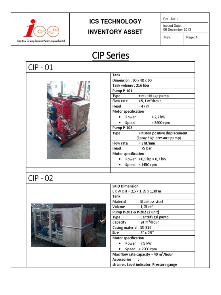 CIP Machine Specification | PDF