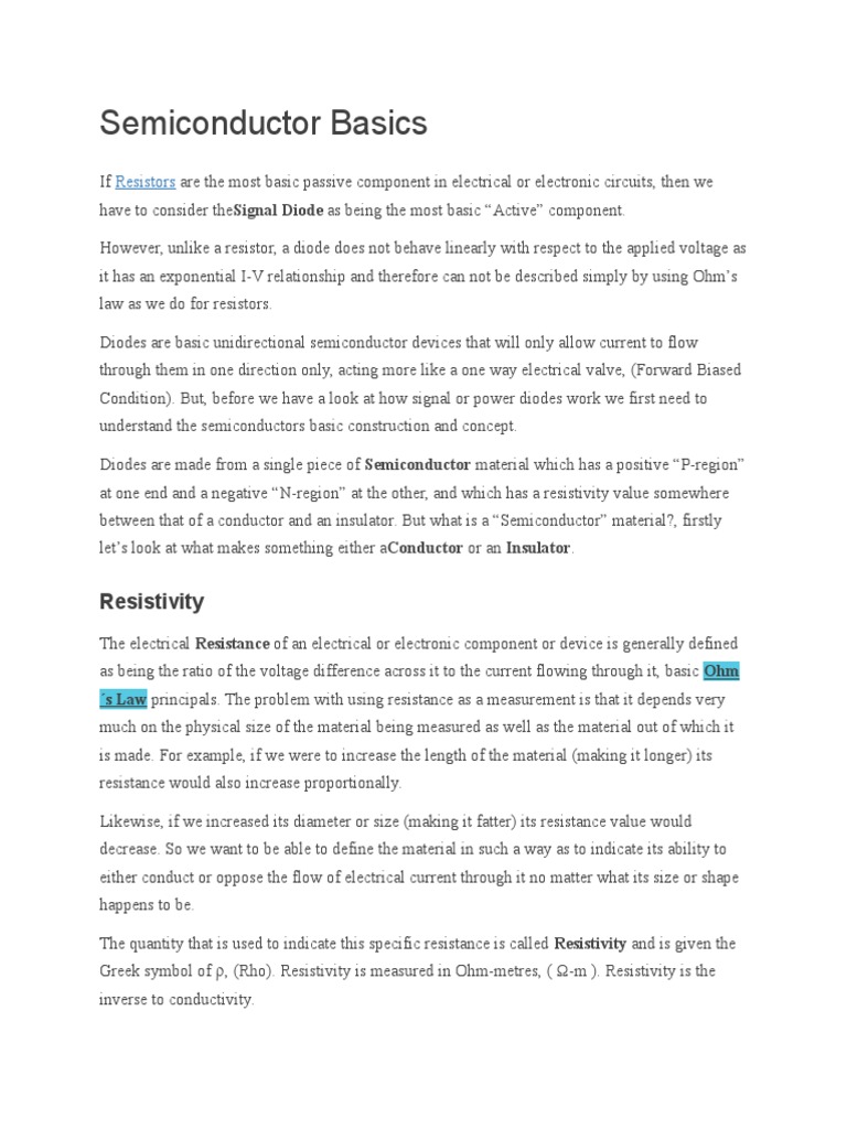 Semiconductor Basics | PDF | Electrical Resistivity And Conductivity ...