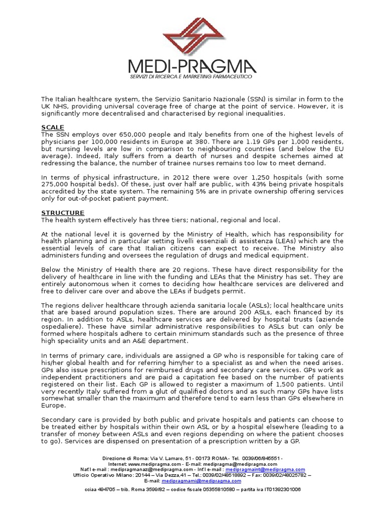 The Italian Healthcare System | PDF | Health System | General Practitioner