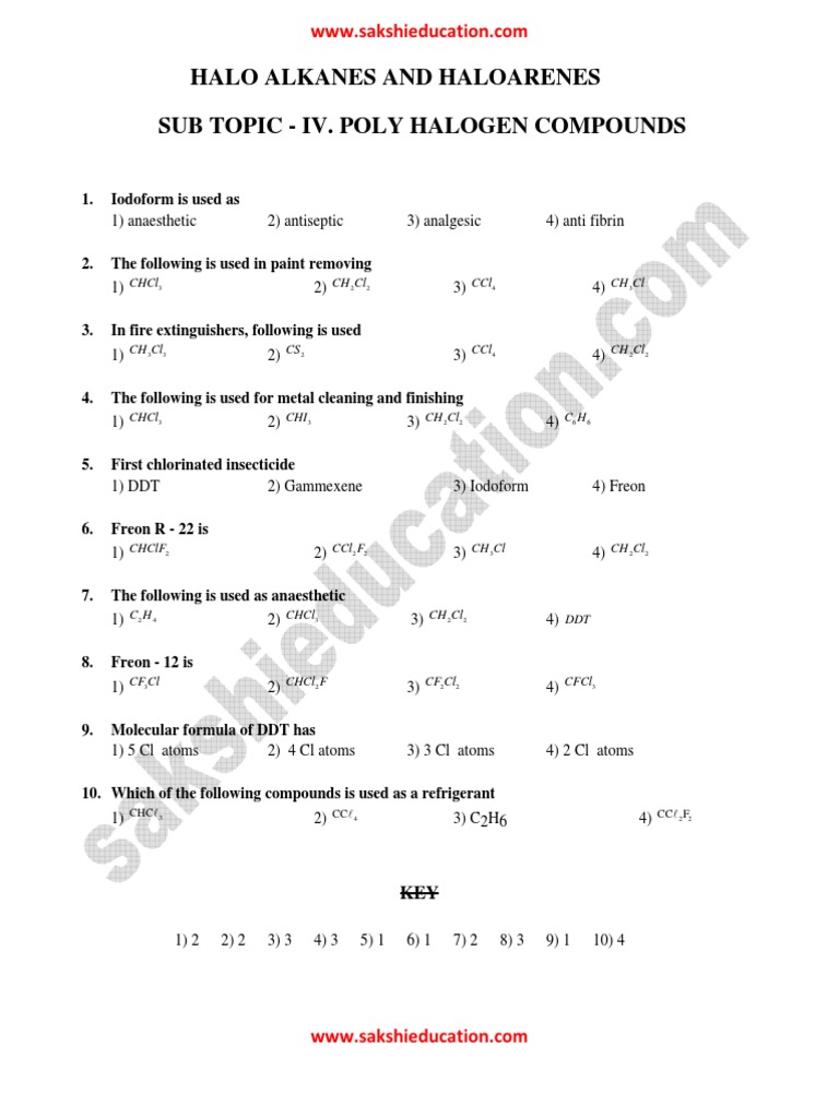 Sub Topic - Iv. Poly Halogen Compounds: Halo Alkanes and Haloarenes | Download Free PDF ...