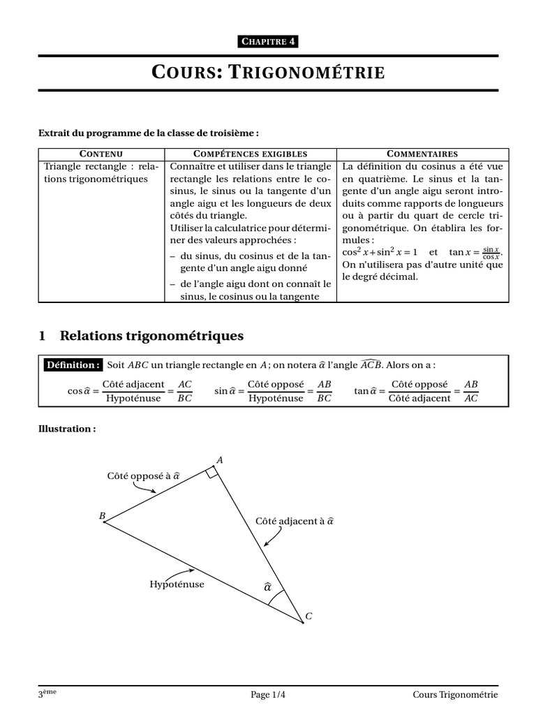 Cours Trigo 1 | PDF | Fonction trigonométrique | Trigonométrie