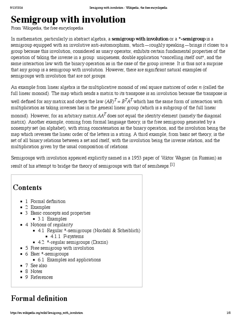 Semigroup With Involution: From Wikipedia, The Free Encyclopedia | PDF ...