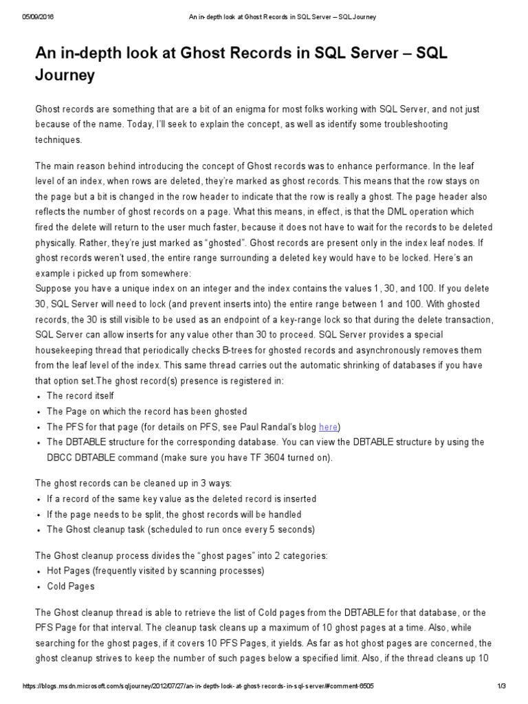 Ghost Records in SQL Server | PDF | Microsoft Sql Server | Database Index