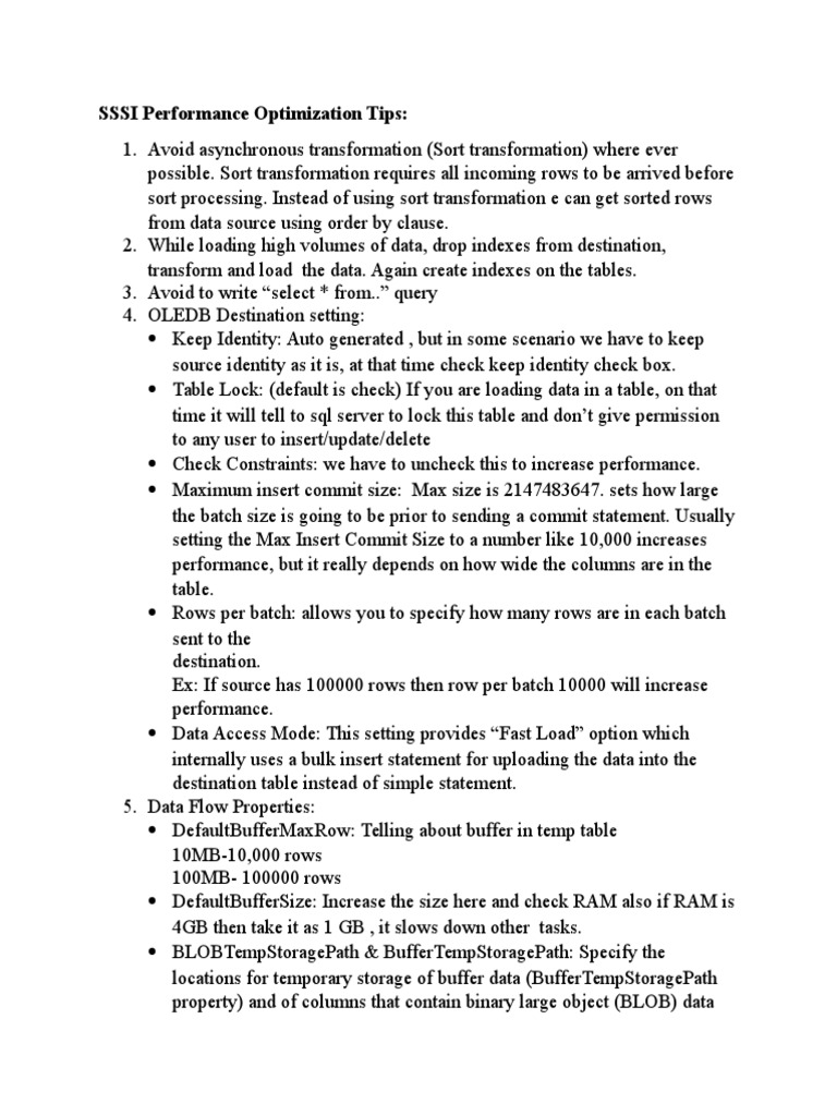 SSIS Performance Tunning | Download Free PDF | Database Index | Operating System Technology