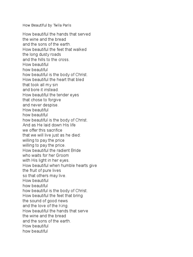 How Beautiful by Twila Paris Lyrics | PDF
