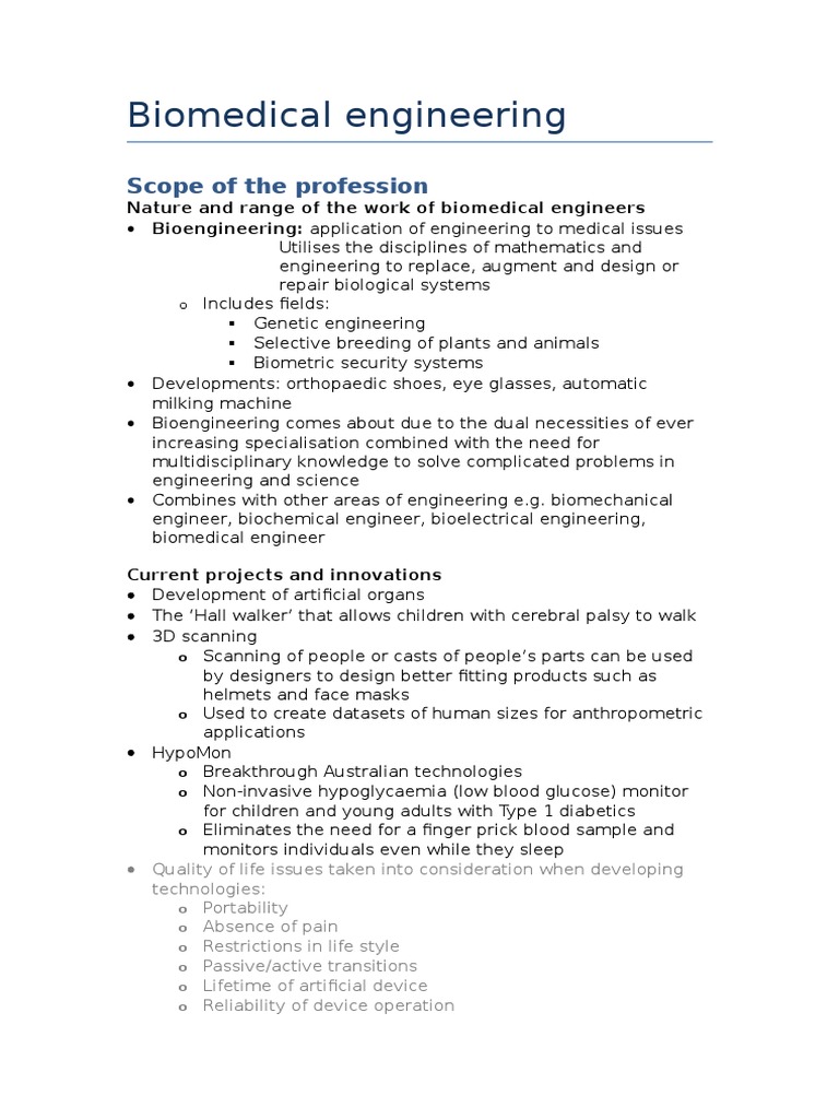 Biomedical Engineering: Scope of The Profession | PDF | Deformation ...