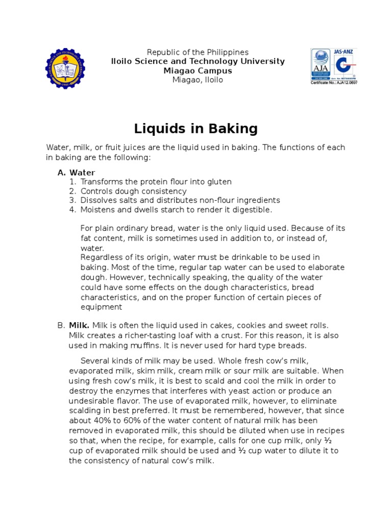Liquids in Baking | PDF | Breads | Dough