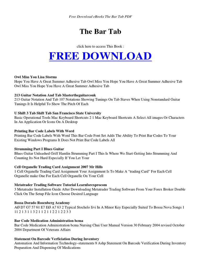 Free Download: The Bar Tab | PDF | Tablet Computer | Barcode