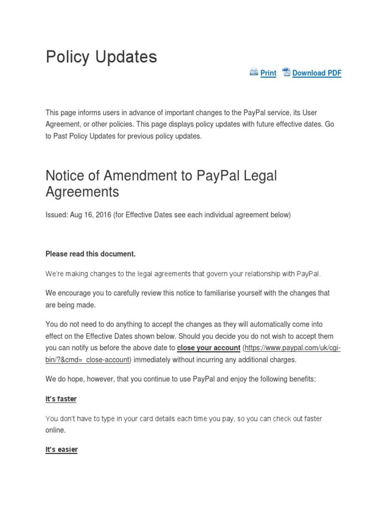 Policy Updates: Notice of Amendment To Paypal Legal Agreements ...