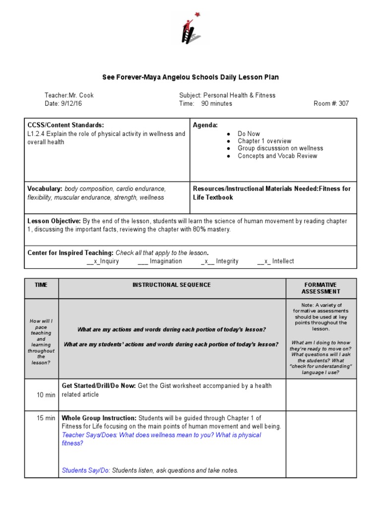 See Forever-Maya Angelou Schools Daily Lesson Plan: Flexibility ...