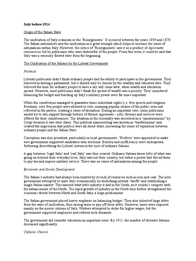 Mussolini's Italy Revision Notes | PDF | Kingdom Of Italy | Benito ...