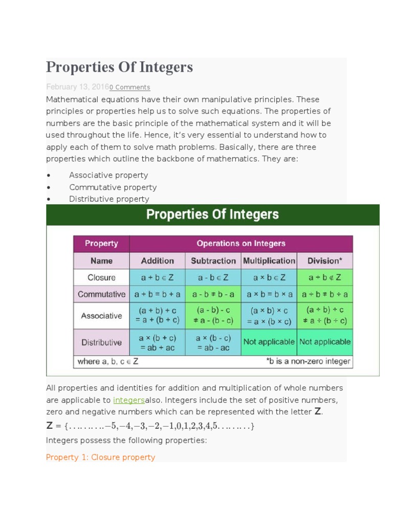 Properties of Integers | PDF | Multiplication | Integer