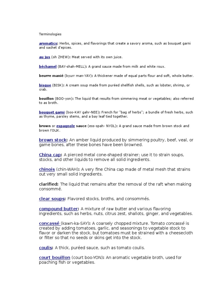 A Comprehensive Glossary of Culinary Terminology Related to Stocks ...
