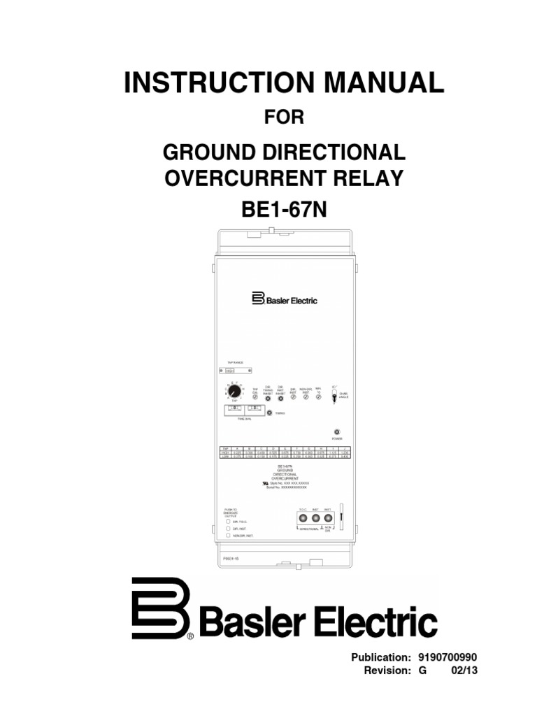 Instruction Manual: Ground Directional Overcurrent Relay BE1-67N | PDF ...