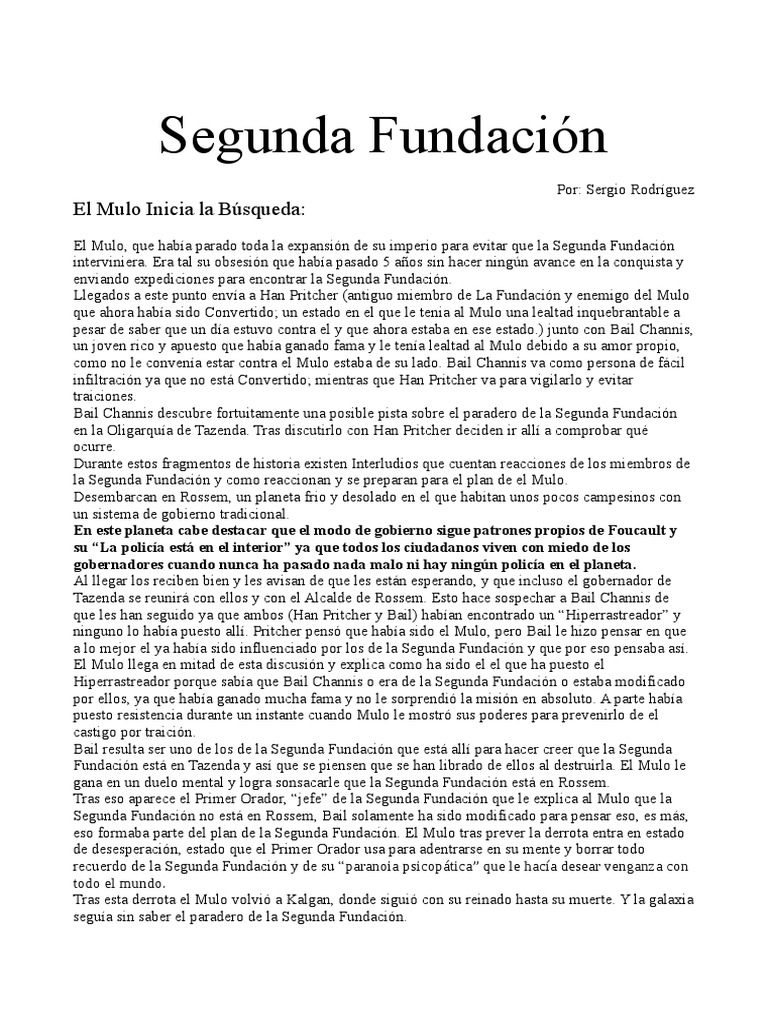 Resumnen Segunda Fundación (Isaac Asimov) | PDF | Violencia