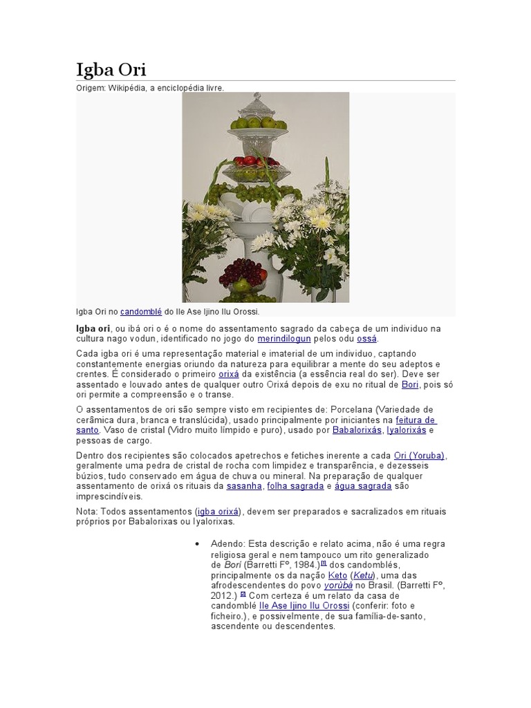 Assentamento de Igba Ori no Candomblé | PDF | Religião e Espiritualidade