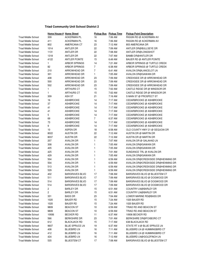 TMS 2016-17 Bus Schedule | PDF