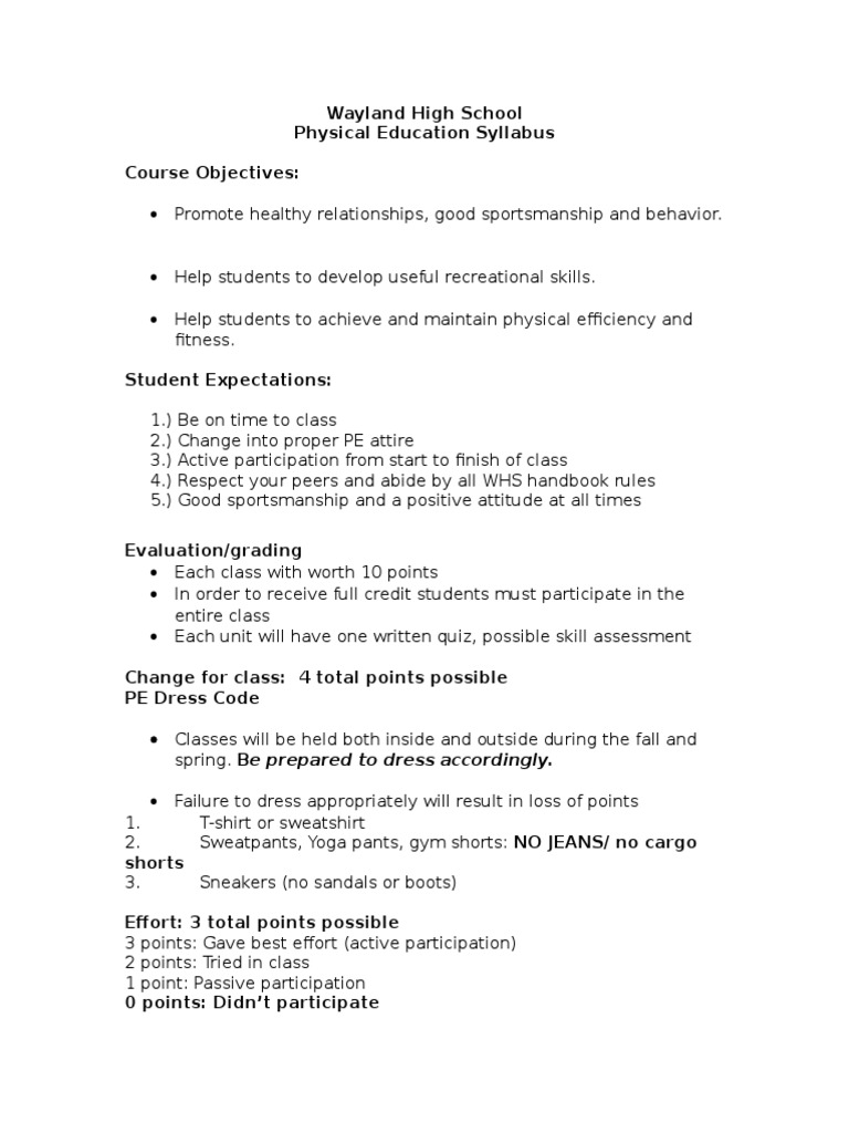 Wayland High School PE Syllabus | PDF | Career & Growth