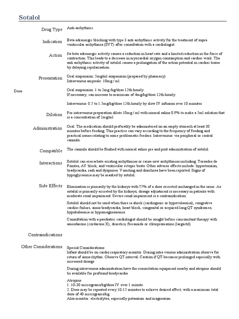 Sotalol | Cardiac Arrhythmia | Intravenous Therapy