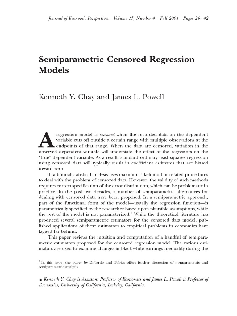Semiparametric Censored Regression Models: Kenneth Y. Chay and James L. Powell | PDF ...