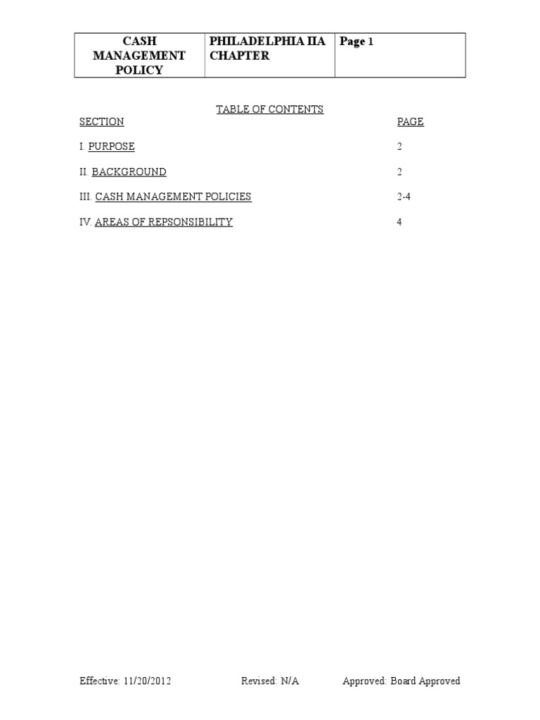 Cash Management Policy | PDF | Deposit Account | Transaction Account