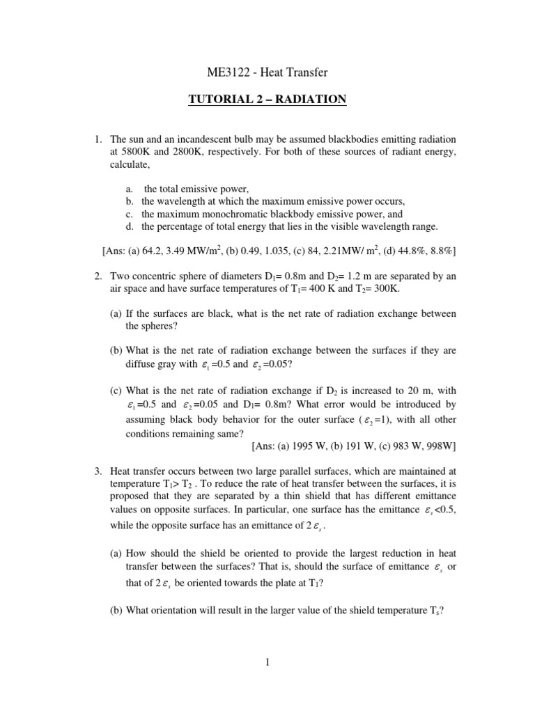 ME3122 Tutorial 2 Radiation | PDF | Teaching Methods & Materials ...