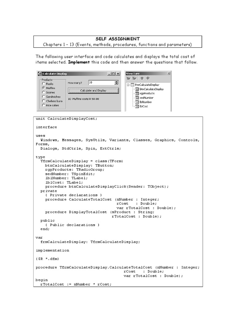 INF1511 2010 SA 03 CalculateDisplay | PDF | Parameter (Computer Programming) | Subroutine