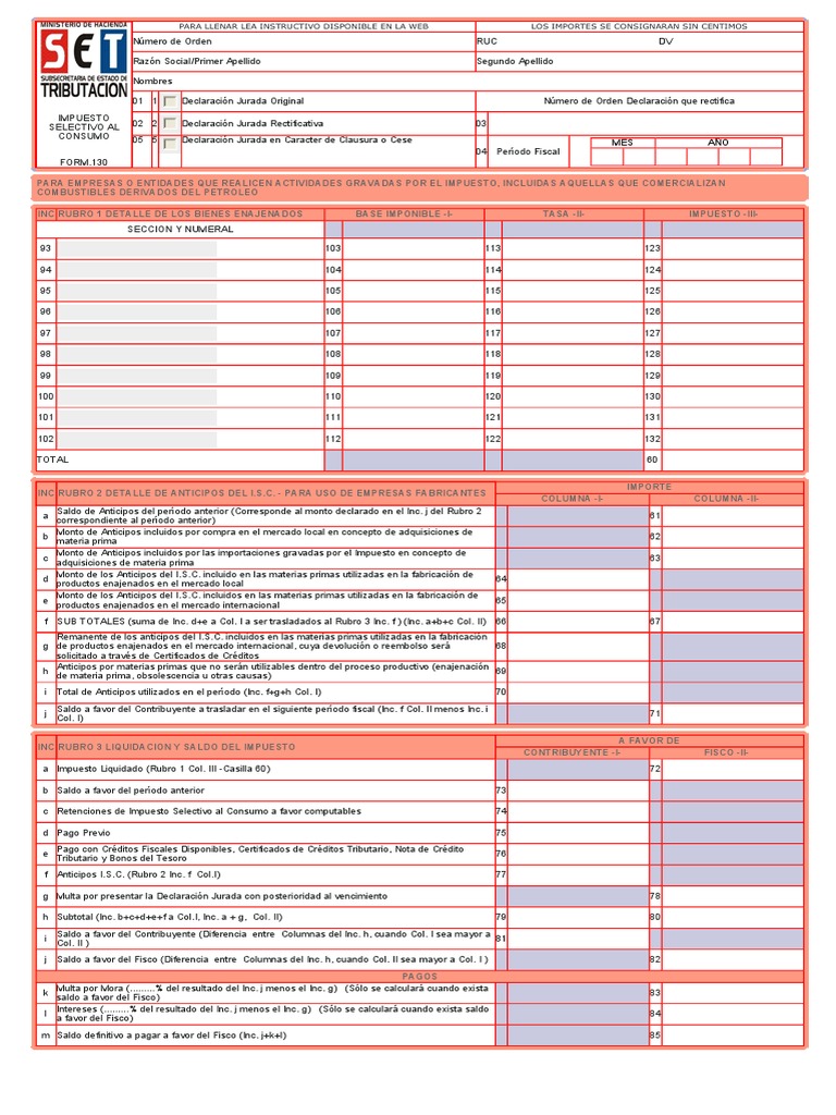 Formulario 130 ISC | PDF | Impuestos | Finanzas del gobierno