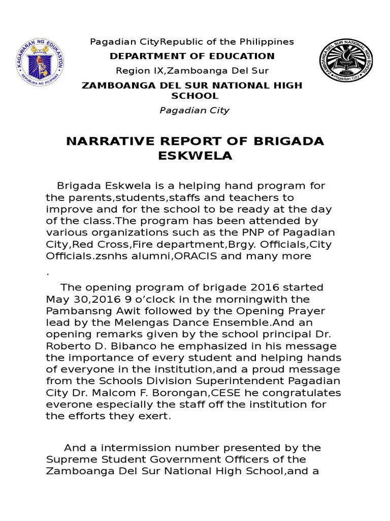 Narrative Report of Brigada Eskwela | PDF