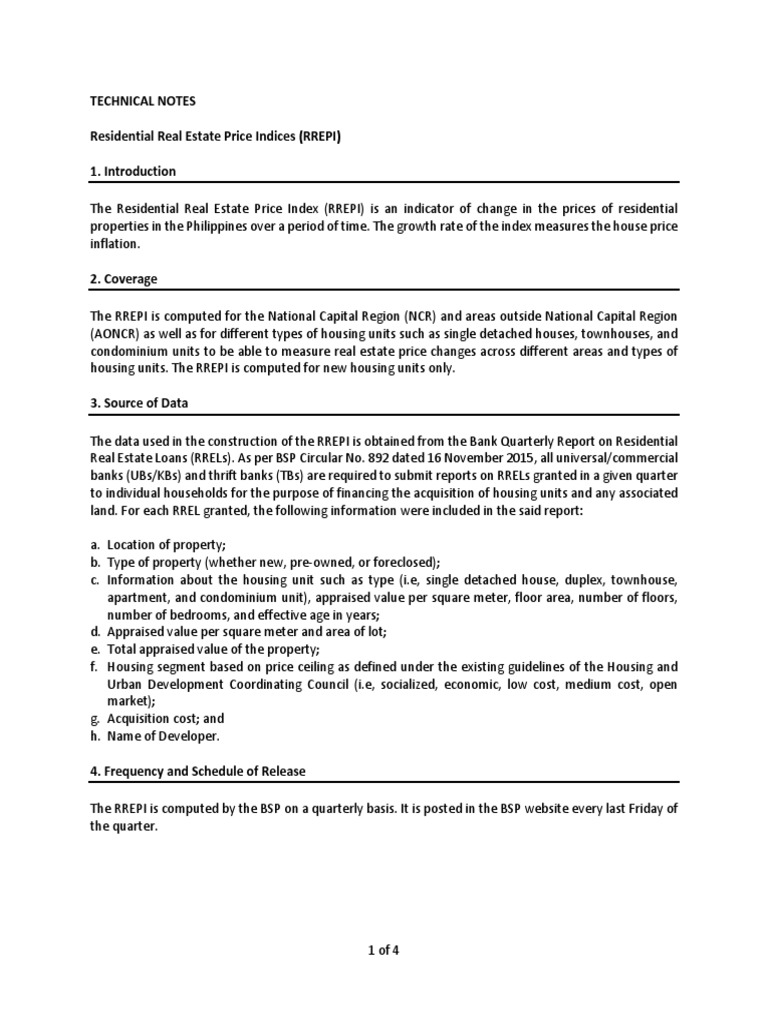 Technical Notes Residential Real Estate Price Indices (RREPI) | PDF ...