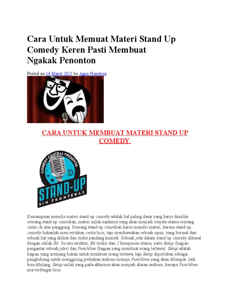 Cara Untuk Memuat Materi Stand Up Comedy Keren Pasti Membuat Ngakak | PDF