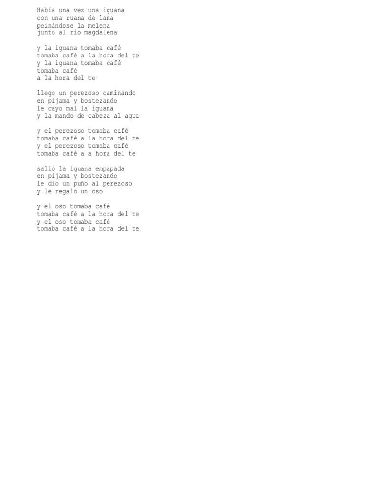 La Iguana y el Perezoso: Letra Infantil | PDF | Poesía