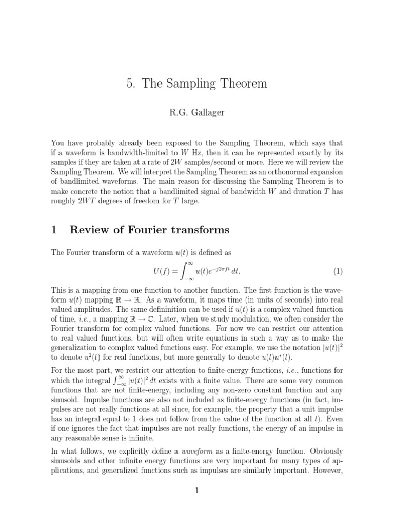 The Sampling Theorem: 1 Review of Fourier Transforms | PDF | Sampling ...