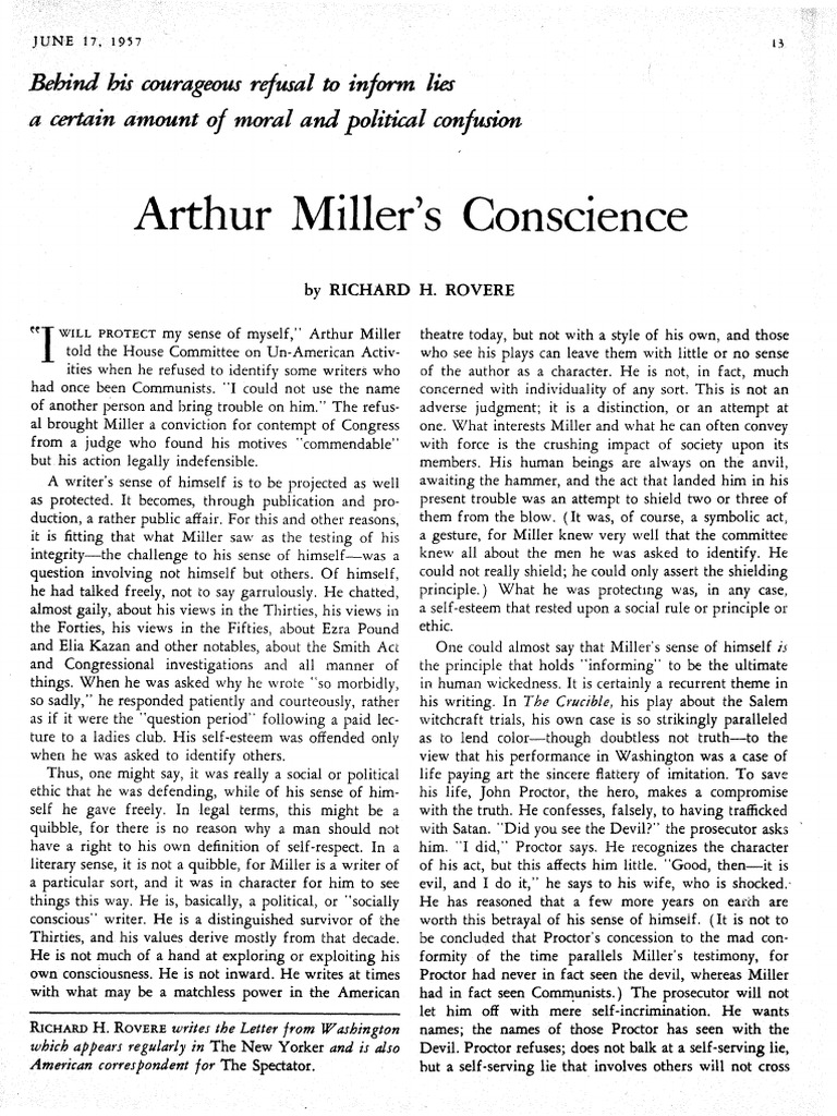Arthur Miller's Conscience PDF | PDF | Conscience | Morality