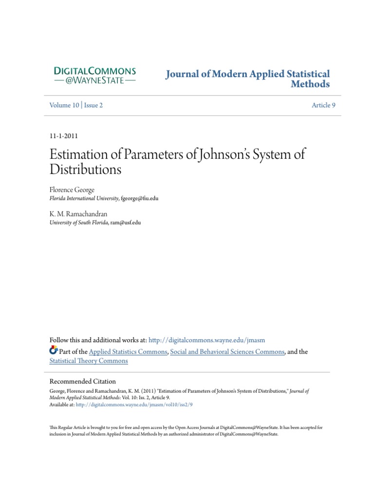 Estimation of Parameters of Johnson-S System of Distributions | PDF ...