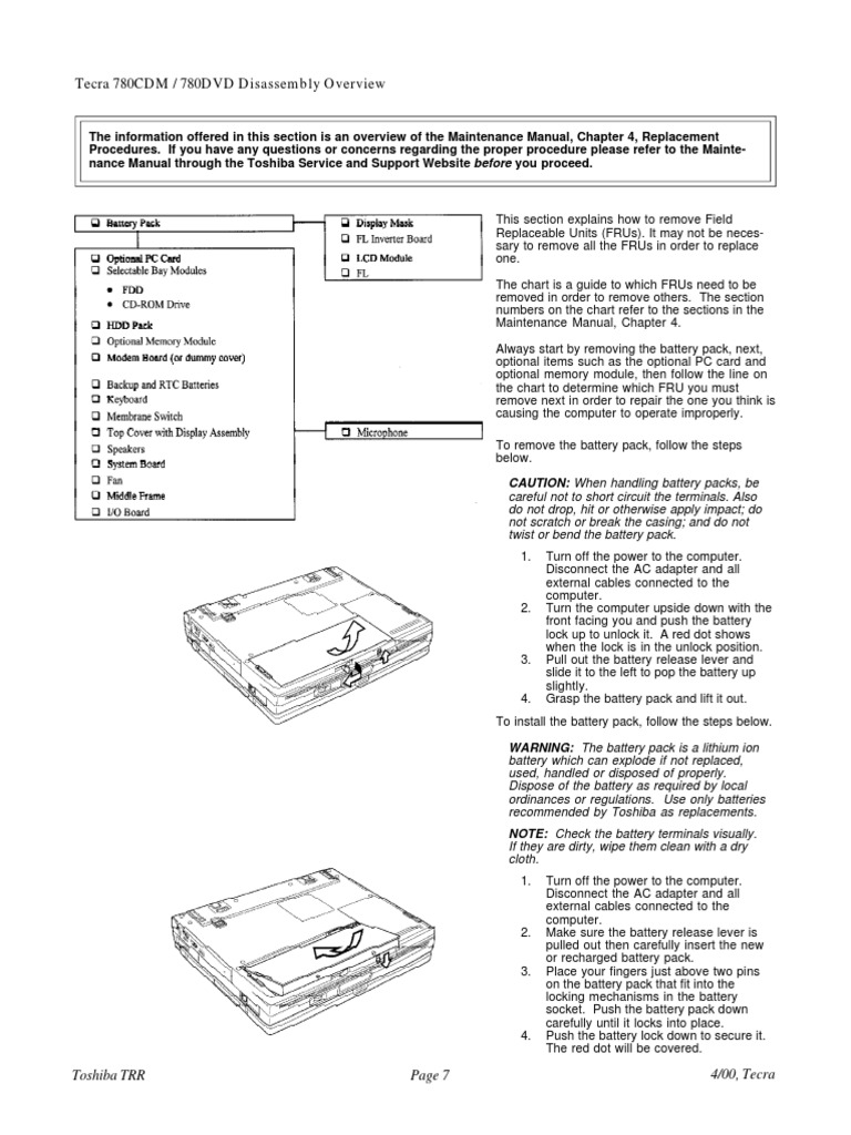 Tecra 780DVD Disassembly Guide | PDF | Electrical Connector | Battery ...
