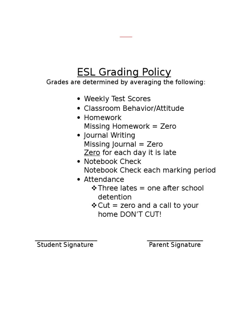 Esl Grading Policy | PDF