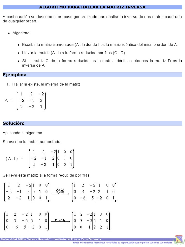 Algoritmo para Hallar La Matriz Inversa | PDF