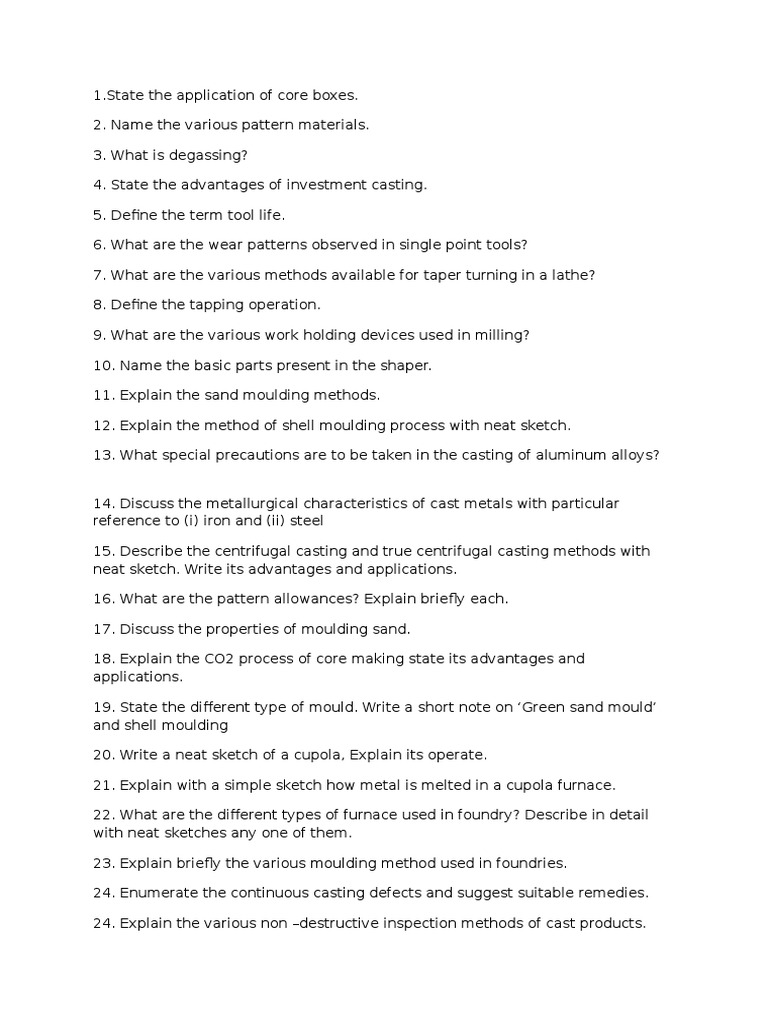 87 Big Questions | Download Free PDF | Foundry | Casting (Metalworking)