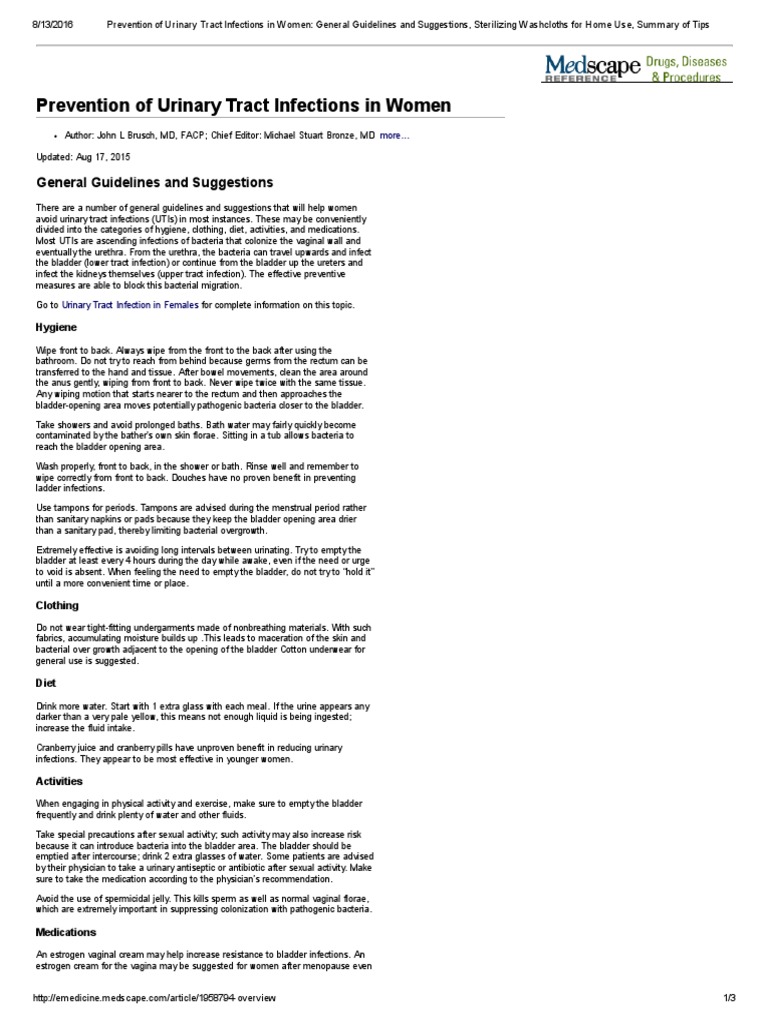 Prevention of Urinary Tract Infections in Women - General Guidelines ...
