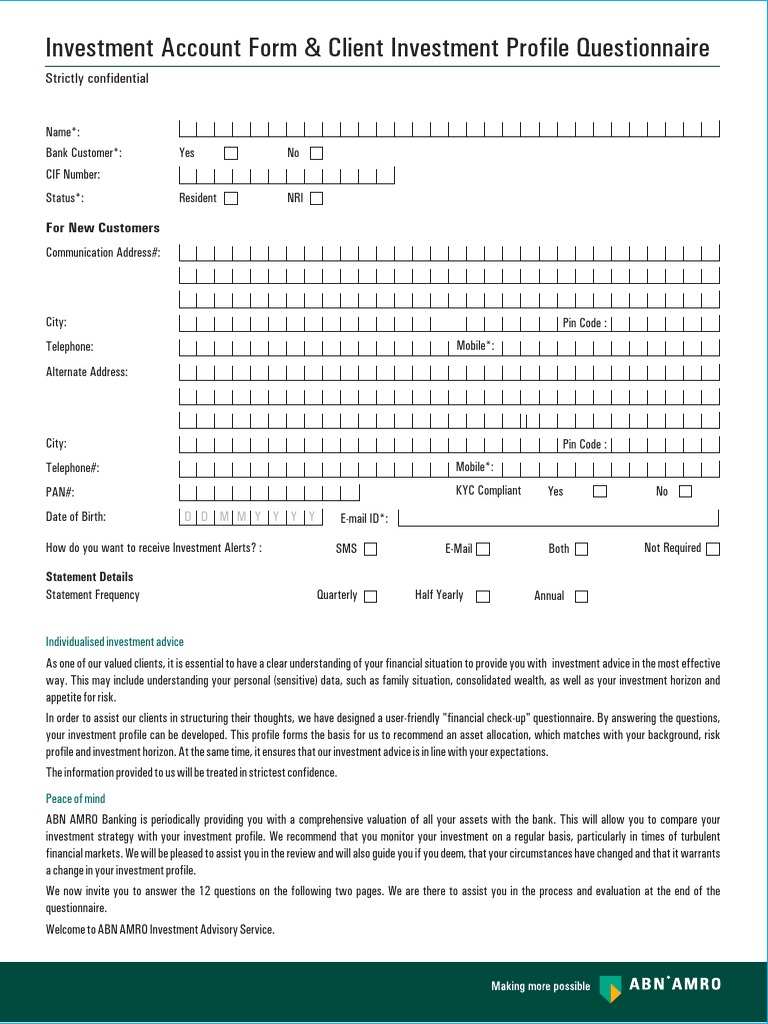Investment Account Form & Client Investment Profile Questionnaire ...
